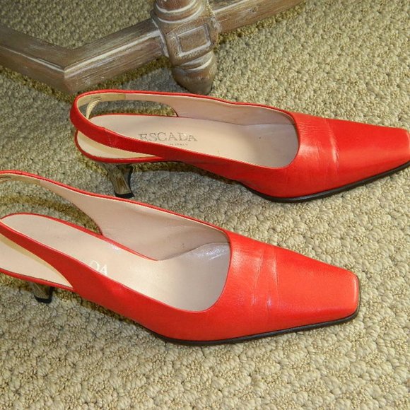 Escada | Shoes | Escada Red Leather Classic Sling Back Pumps Us 7 ...